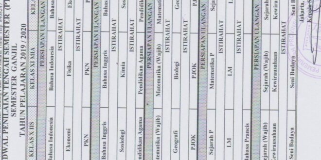 Jadwal PTS 2019/2020 Semester ganjil – SMAN 104 Jakarta